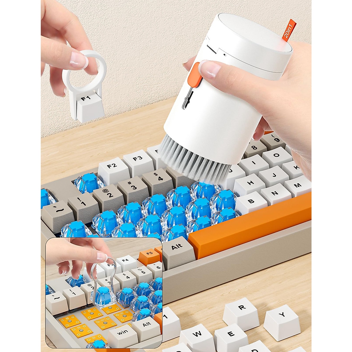 Tounee Keyboard Cleaner Kit, Electronics Cleaning Kit with Retractable Big Brush, Portable, 20 in 1 Multi-Tool Kit for Phones, Tablet, Computer, PC Monitor,TV Camera Lens with 2.5ml Mist Spray (White)
