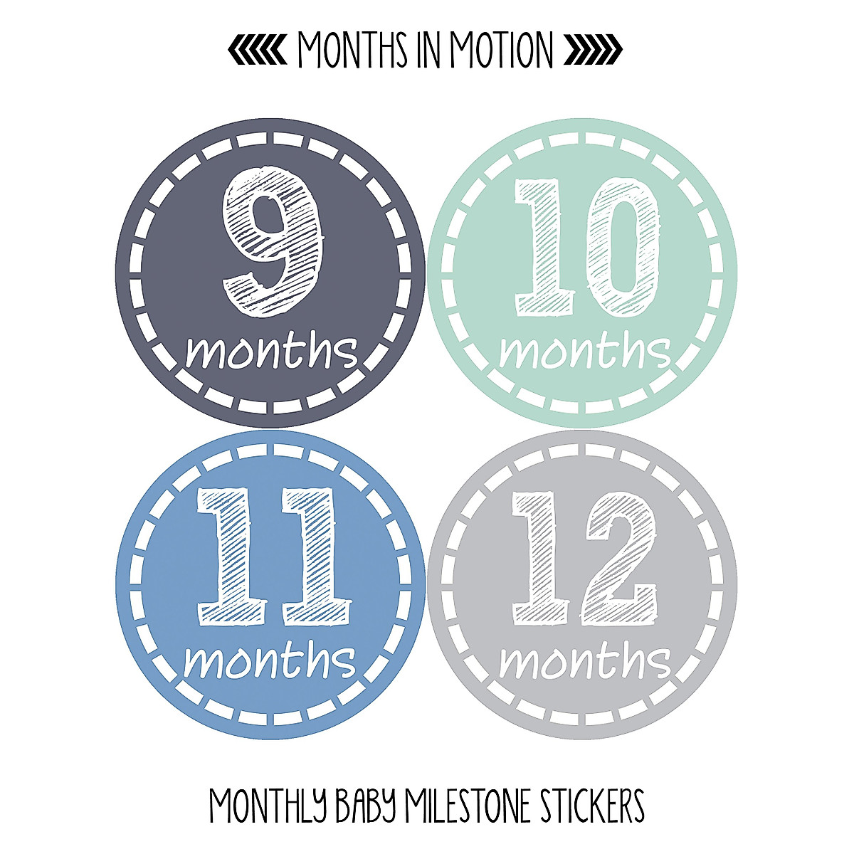 Months in Motion Baby Monthly Stickers - Baby Milestone Stickers - Newborn Boy Stickers - Month Stickers for Baby Boy - Baby Boy Stickers - Newborn Monthly Milestone Stickers (20 Count)