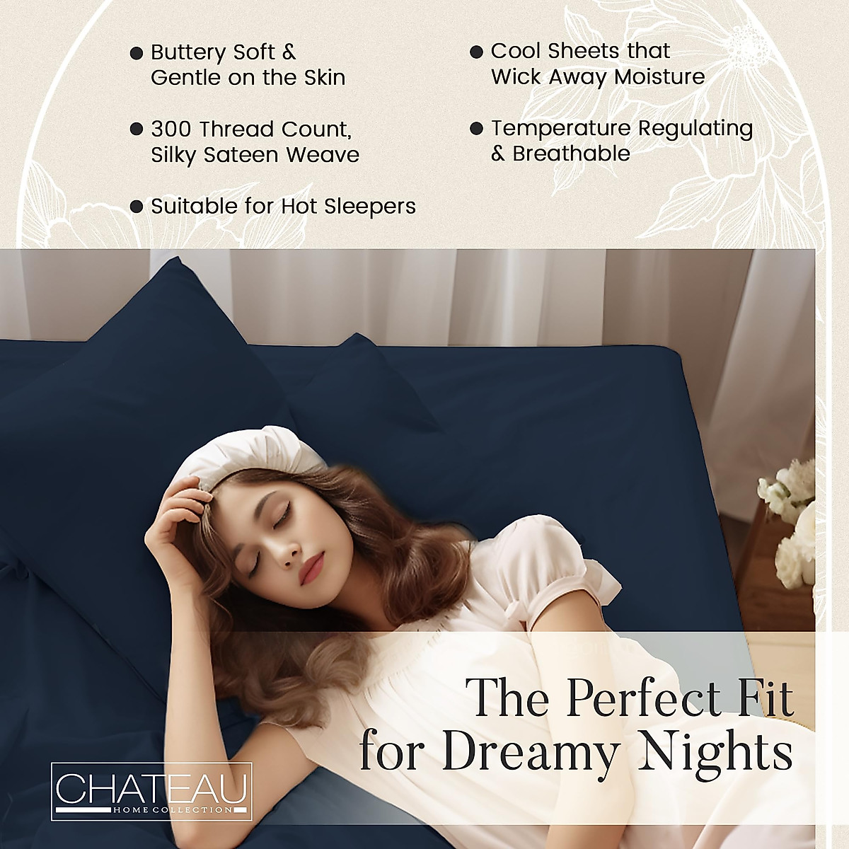 100% Organic Cotton Twin Sheet Set & Standard Pillowcases Set of 2 Combo- 300 Thread Count Long Staple Cotton Sheets,3 Pc Twin Size Sheets & Standard Pillowcases Sateen Sheets Breathable - Dark Denim