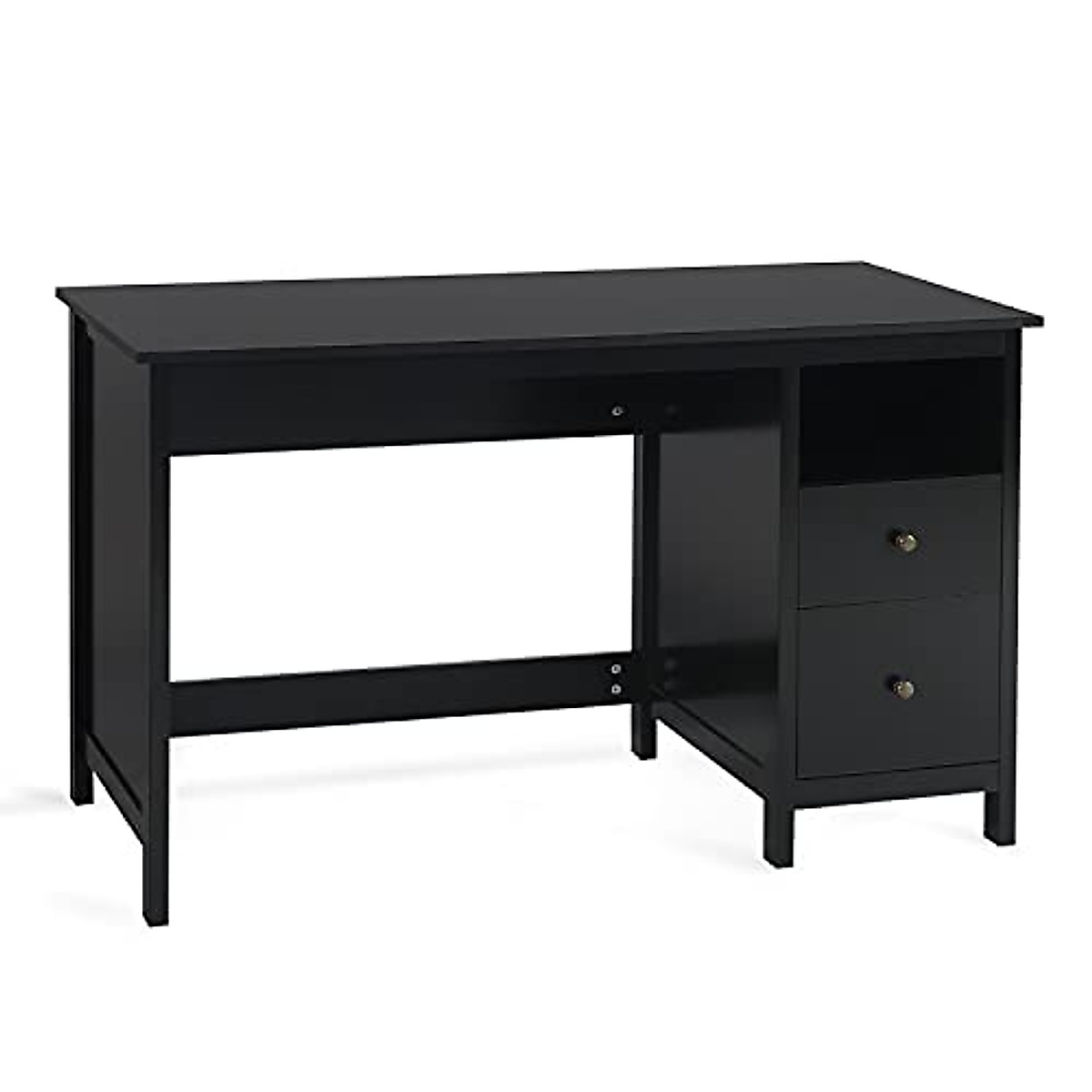 Vikiullf Writing Desk with Storage Cabinet - 47.2” Black Modern Wood Home Office Computer Desk with 2 File Drawers & Open Shelf Study Table for Teens