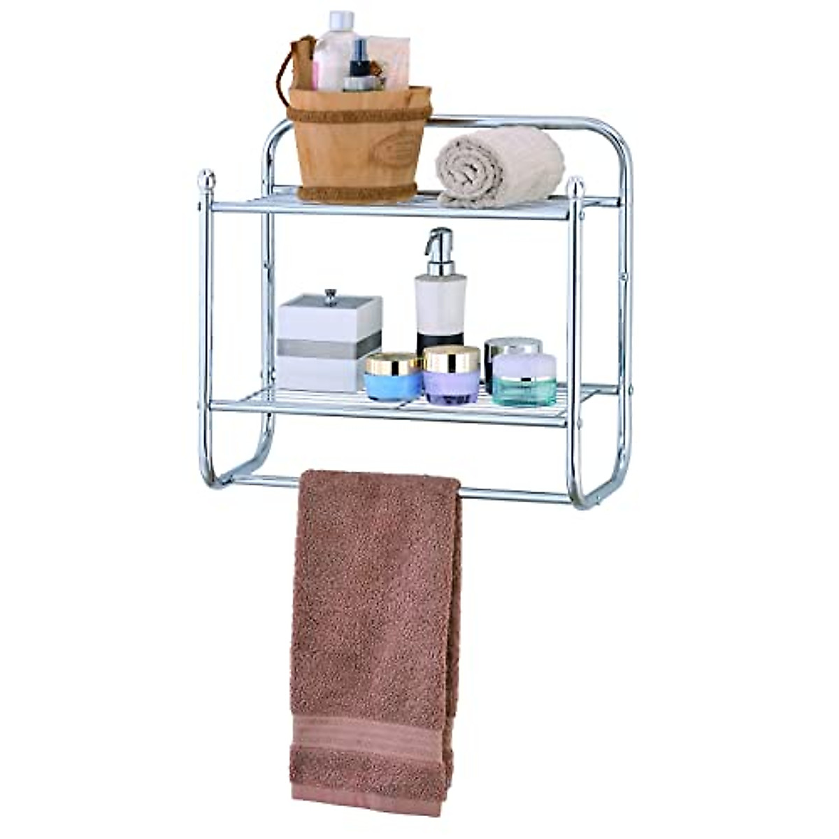 Towel Shelf Wall Mount Towel Rack with Towel Bar and 2 Shelves Bathroom Storage Organizer Chrome Plated by Madison Home Products