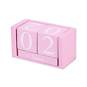 Vintage Wooden Calendar, Chic Blocks Desktop Perpetual Calendar, Time Concept Rustic Wooden Cubes Calendar Month Date Display Home Office Decoration (Pink)