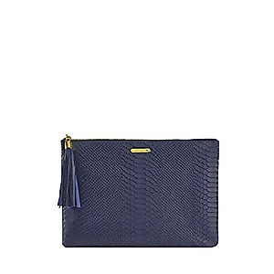GiGi New York Handcrafted Womens Leather Uber Embossed Python Clutch Navy