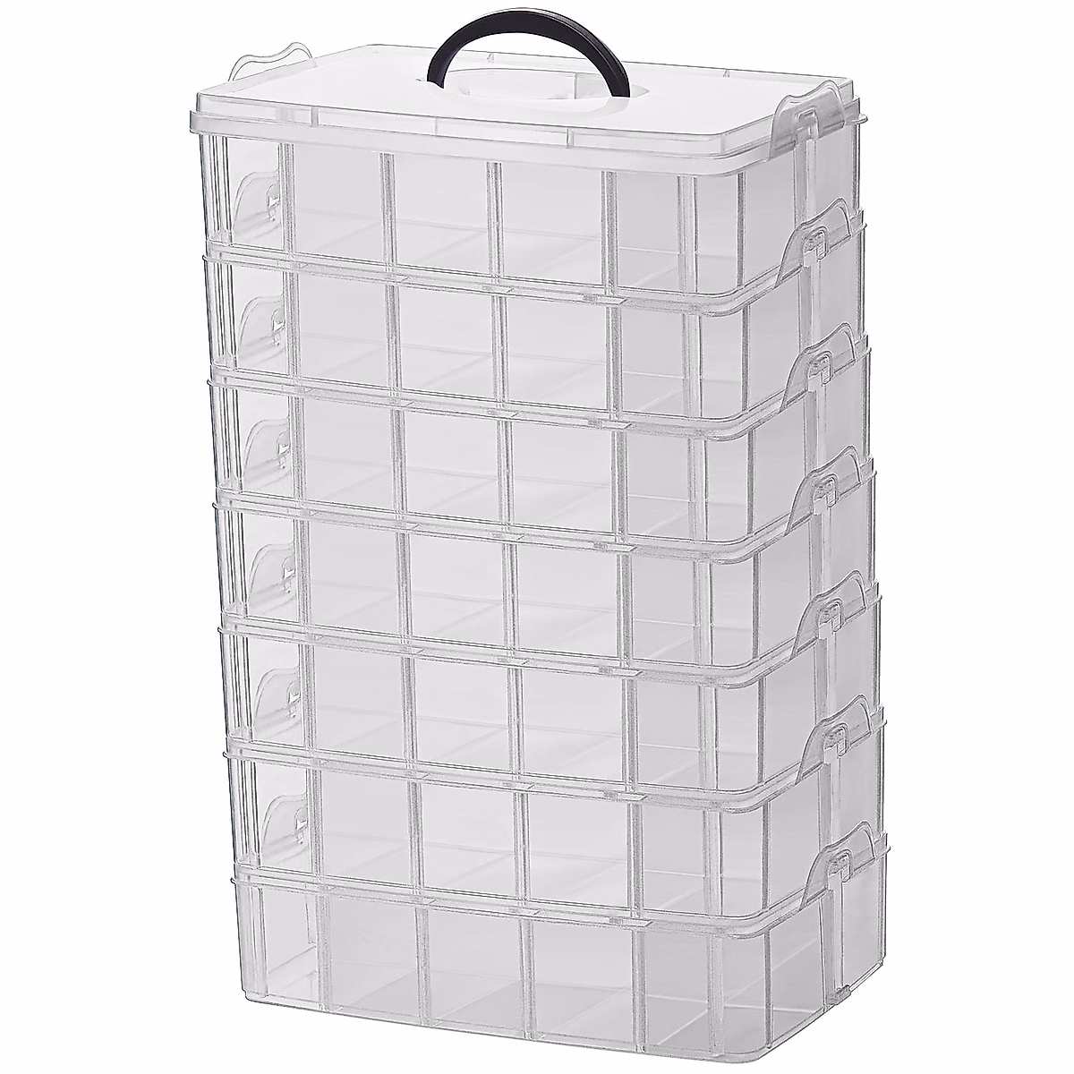 Sooyee 7 Layers Stackable Storage Container, 70 Adjustable Compartments Stackable Storage Container for Kids Toys, Art Crafts, Jewelry, Supplies, Mini Case & Letter Sticker Included,Clear