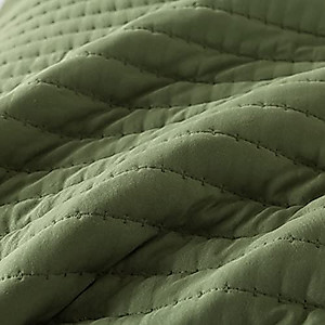 Olive Dark Green Queen Size Quilt Bedding Sets with Pillow Shams, Full Lightweight Soft Bedspread Coverlet, Forest Quilted Blanket Thin Comforter Bed Cover for All Season, 3 Pieces, 90x90 inches