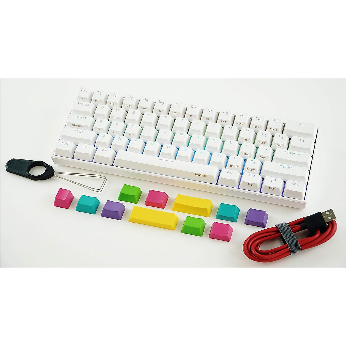 Obinslab Anne 2 Pro Mechanical Gaming Keyboard 60% True RGB Backlit - Wired/Wireless Bluetooth 4.0 PBT Type-c Up to 8 Hours Extended Battery Life, Full Keys Programmable (Gateron Red, White)