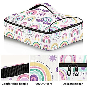 Kcldeci Insulated Thermal Food Carrier Insulated Casserole Carrier for Hot or Cold Food,Rainbow Insulated Tote Bag for Potluck Cookouts Parties Picnic,Lasagna Lugger