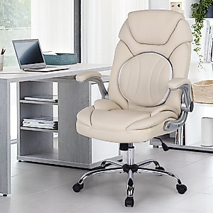 Comermax Executive Office Chairs with Lumbar Support and Flip up Arms Ergonomic Managerial Executive Chair Velvet Desk Chair with Wheels for Home Office (White)