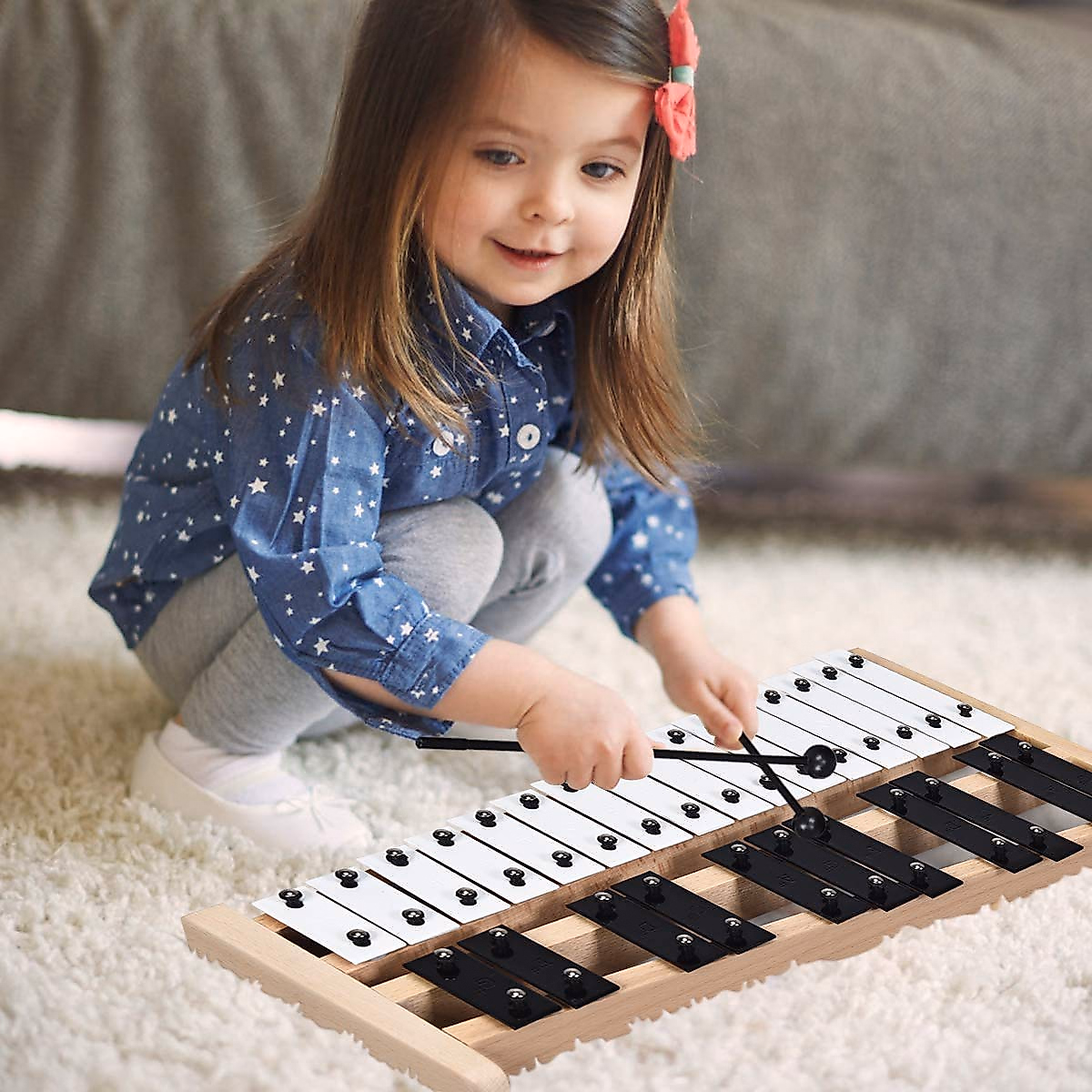 Giantex 27 Note Glockenspiel Xylophone, Percussion Instrument with Wood Base and 27 Metal Keys, Alto Full Size Glockenspiel Xylophone for Adults and Kids- Includes 2 Mallets and Carrying Bag