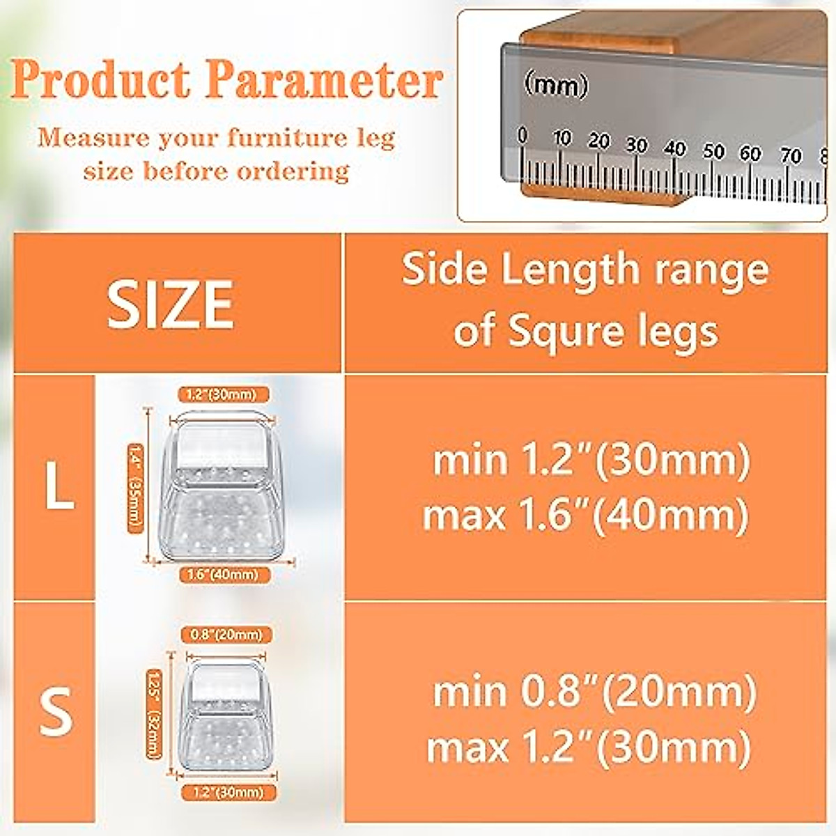 36pcs Square Chair Leg Floor Protectors, Furniture Pads for Hardwood Floors, Furniture Sliders for Chair Legs, Rectangle Floor Protectors for Chairs, Silicone Chair Leg Caps Cover(Large) Transparent