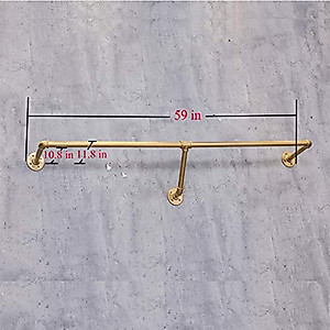 FURVOKIA Industrial Pipe Wall Mounted Clothes Hanging Shelves System,Metal Clothing Towel Rack,Garment Rack Perfect for Retail Display,Closet Organization (One Pipe Shelves, Gold, 59" L x 11.8" D)