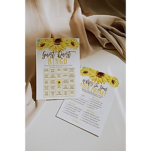 Your Main Event Prints Sunflower Bridal Shower Bachelorette Games - He Said She Said, Find The Guest Quest, Would She Rather, Phone Game - 25 Games Each, Printed Front and Back, 1 Game Per Side