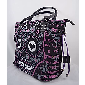 Lost Queen Purple Candy Flower Sugar Skull Cotton Canvas Shoulder Bag