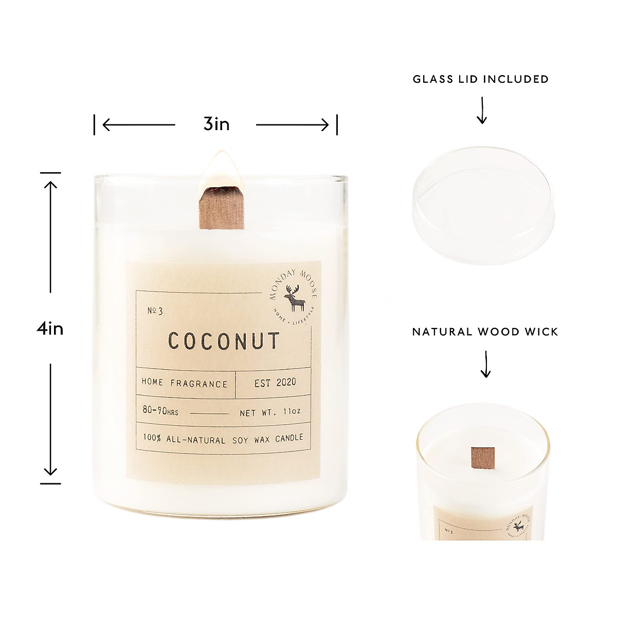 MONDAY MOOSE Scented Candle, 11oz All-Natural Soy Wax Wood Wick Candle Glass Jar with Essential Oils for Home, Mom, Women, Birthday Gift (Orange, Large Jar)