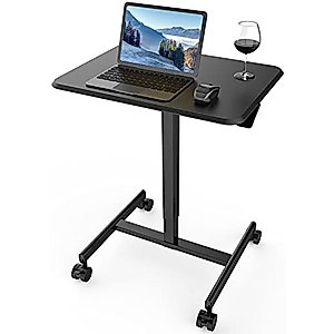 SMUGDESK.COM Mobile Laptop Desk Sit-Stand Desk Adjustable Height Laptop Desk Cart Ergonomic Table Small Standing Desk with Pneumatic Height Adjustments (Obsidian)