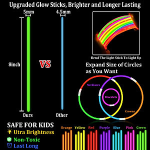 Glow Sticks Bulk Halloween Party Favors, Glow In The Dark Party Supplies Glow Sticks Necklaces Bracelets with Connectors 8" Glowsticks Light Up Toys Party Pack for Halloween Birthday Carnival (120)