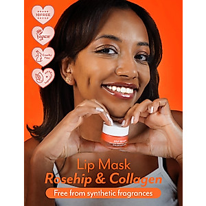 SelfBeauty Lip Mask - Rosehip & Collagen, Vegan Lip Balm, Lip Moisturizer, Overnight Hydrating Lip Treatment with Collagen Peptide, Lip Scrub Exfoliator Intensive Lip Repair, 0.51fl.oz