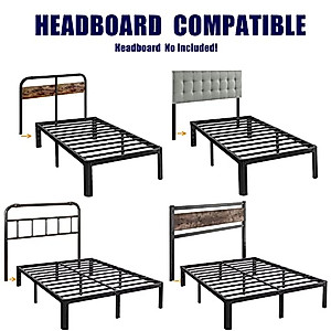 Hunlostten 14in Heavy Duty Twin Bed Frame No Box Spring Needed, Metal Platform Bed Frame Twin with Round Corners, Easy Assembly, Noise Free, Black