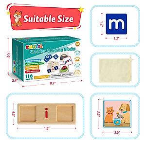 Wooden CVC Reading Spelling Game for Kids, Sight Words Flash Cards for Preschool Kindergarden Learning Activities, Montessori Educational Toys Gifts for 3 4 5 6 Year Old Kids