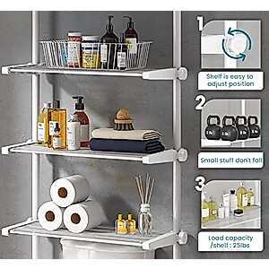 ALLZONE Bathroom Organizer, Over The Toilet Storage, 4-Tier Adjustable Shelves for Small Room, Saver Space, 92 to 116 Inch Tall, White