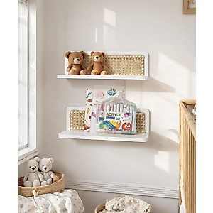 Mazjoaru Rattan Wall Shelf 16inch Set of 2, Handmade Floating Shelves Boho Wall Decor, Rustic Wood Wall Mounted Storage Shelves for Living Room Nursery Bedroom