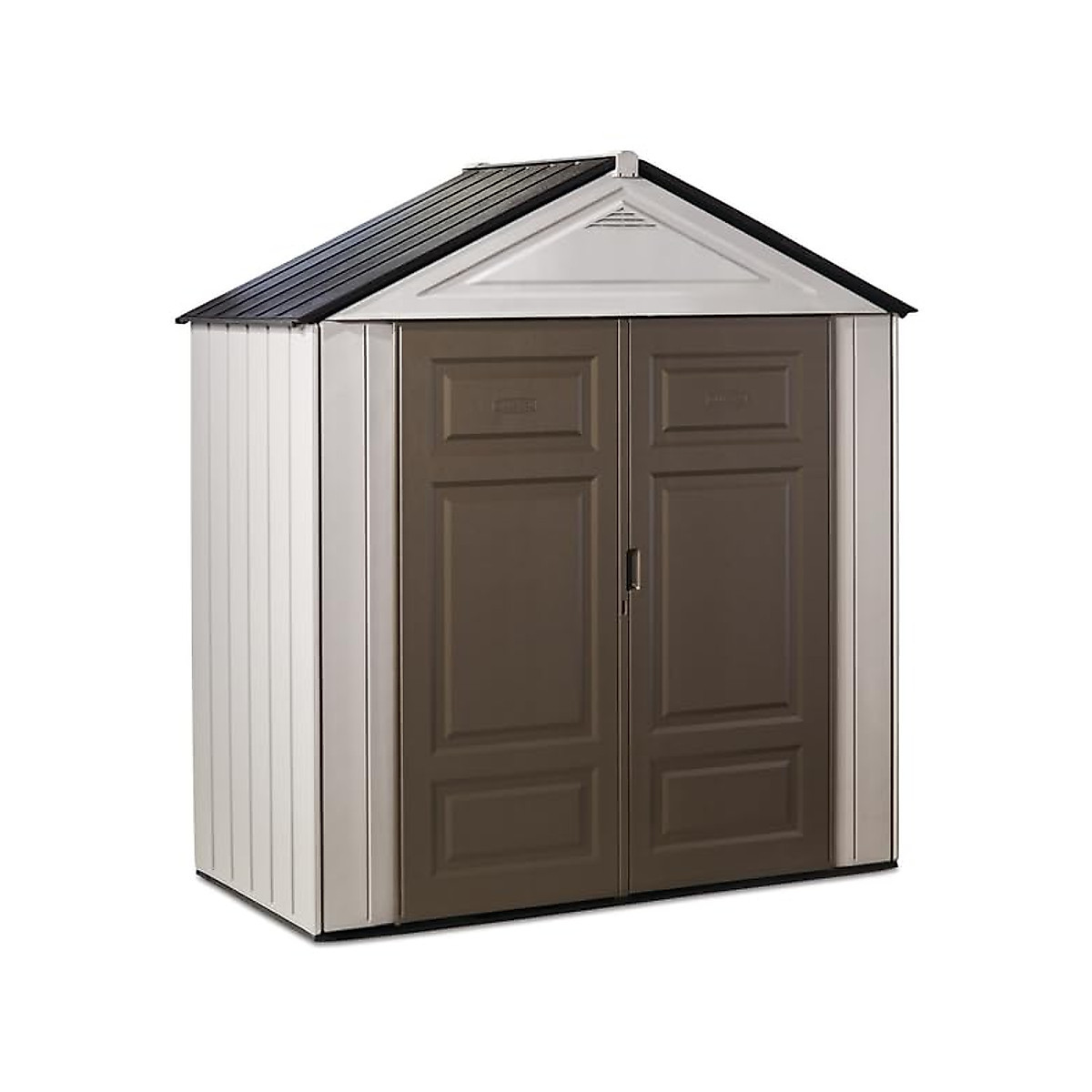 Rubbermaid Resin Outdoor Storage Shed With Floor (7 x 3.5 Ft.), Weather Resistant, Brown/Grey, Organization for Home/Lawn Mower/Backyard Equipment/Bike Storage/Pool Supplies