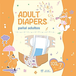 Aimisin Adult Printed Diapers,XX-Large-Fox and Bear, 7 Pieces for Men and Women - Leak Protection Heavy Absorbency Protection Diapers