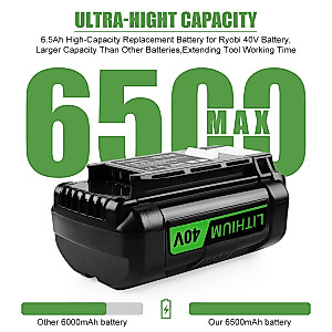 Bakipante 2Pack 40V 6.5Ah Battery Replacement for Ryobi 40V Lithium Battery OP4040 OP4050A OP4060 OP4015 OP4026 OP4030 Compatible with Ryobi 40 Volt Cordless Power Tools