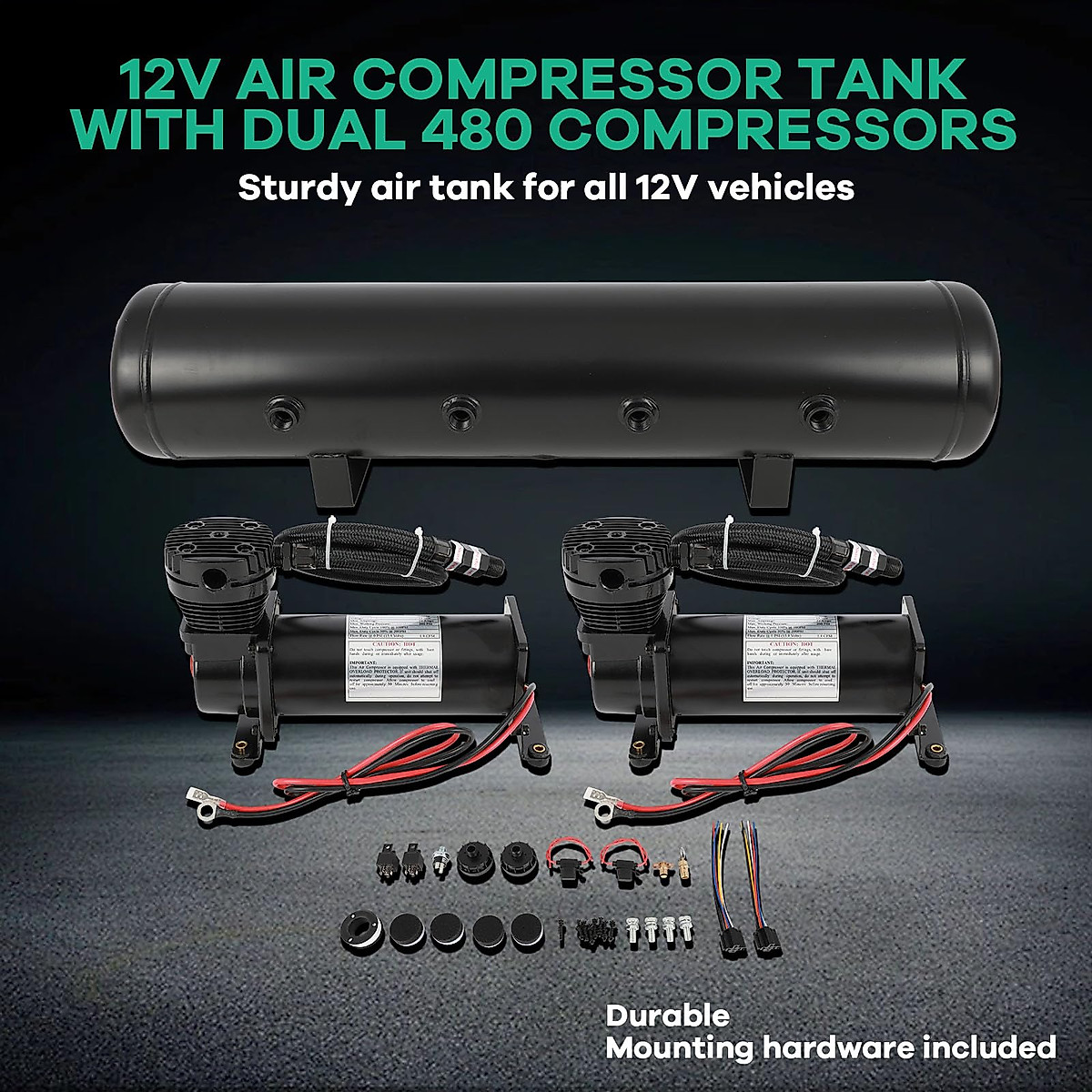 STAYTOP Dual Air Compressors 5 Gallon Air Tank for Air Suspension/Air Ride Bag/Train Horn/Spring, Onboard Air System Kit 200 psi Compressors