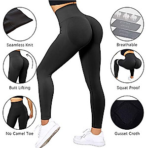 SUUKSESS Scrunch Butt Lifting Seamless Leggings for Women Booty High Waisted Workout Yoga Pants (Black, M)
