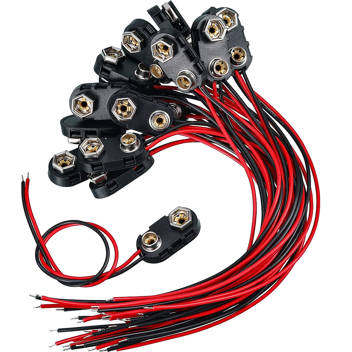 BBTO 20 Pack 9 V Battery Clip Connector Long Cable Connection Hard Shell Black Red Connector (I Type)