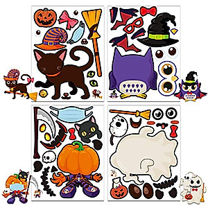 FaCraft Halloween Stickers for Kids,Make-a-Face Stickers,12 Sheets Make Your Own Stickers,Halloween Face Stickers for Halloween Party Games Favor Halloween Kids Treat Gift Party Supplies