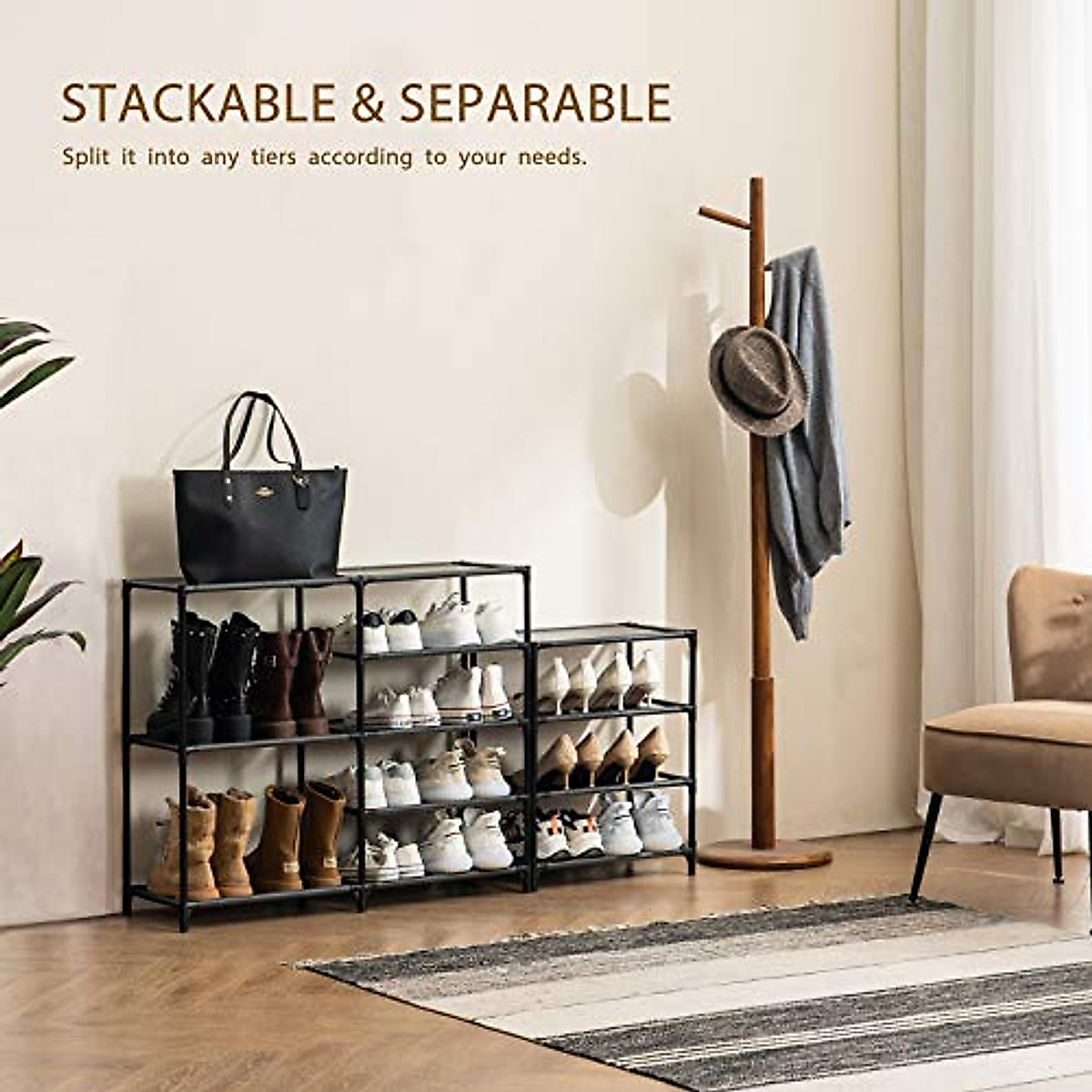 YOUDENOVA Shoe Rack, 7 Tier Boot Rack Storage for Closet Entryway, Large Shoe Shelf, Stackable Shoes Organizer for 24-30 Pairs(Black)