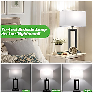 MoMyofdy White& Black Table Lamp Set of 2 Touch Control Lamps 3-Way Dimmable Bedroom Bedside Nightstand Lamps w/USB Ports Modern Table Lamp for Living Room End Table Office, 22’’ Tall, Daylight