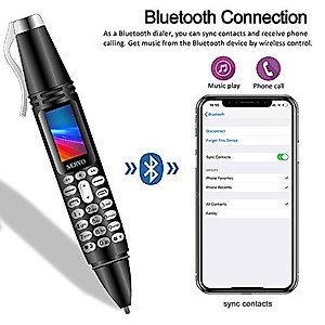 Pen Mini Cell Phone Bluetooth Dialer 0.96" Tiny Screen Mobile Phone Support GSM Dual SIM Max 32G TF Card with Camera Flashlight Radio Music Player Rechargeable (Black)