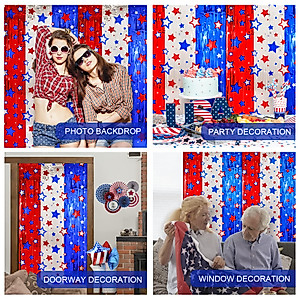 LOLStar 4th of July Decorations, Red White Blue 3 Pack America Star Tinsel Foil Fringe Curtains, Photo Booth Prop Streamer Backdrop for Independence Day, Memorial Day, Labor Day, Patriotic Party