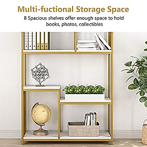 Tribesigns 7-Open Shelf Bookcases, Etagere Bookcase with Gold Sturdy Metal Frame, Modern Bookshelf Elegant Storage Display Shelves for Home Furniture