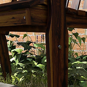 BAIVAKON Wood Outdoor Bench, 2-Person Garden Bench with Cupholder Armrests, Slatted Seat and Backrest, Park Bench for Patio, Porch, Lawn, Deck, Carbonized