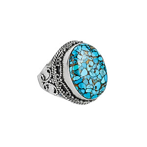 YoTreasure Blue Copper Turquoise Rope Design Ring Solid 925 Sterling Silver Gemstone Jewelry