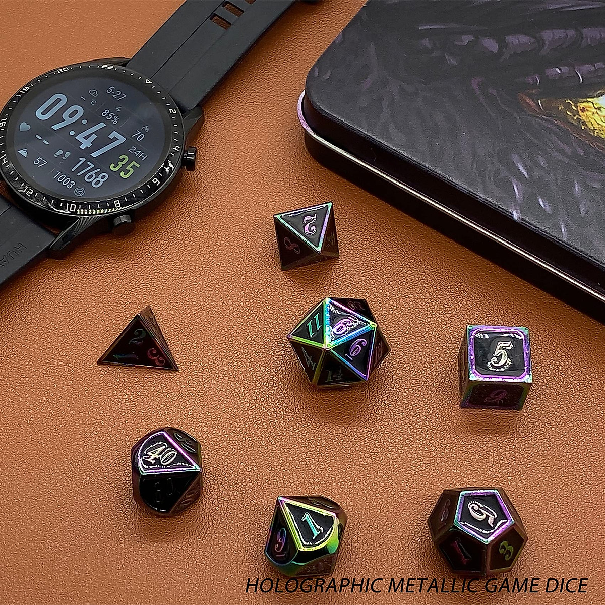 Mental DND Dice Set, D and D Dice Set, Dungeons and Dragons Dice Set with Case, D&D Dice, Dice DND, D4, D6, D8, D10, D12, D20 (Black)