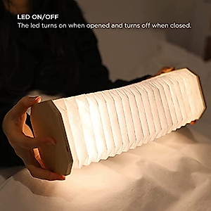 mooas Accordion LED Rechargeable nightlight, Wooden Book lamp, Wooden lamp, Wooden booklight, Folding Night Light, USB Rechargeable Wooden Table lamp with Magnetic Strap (Dark Brown)