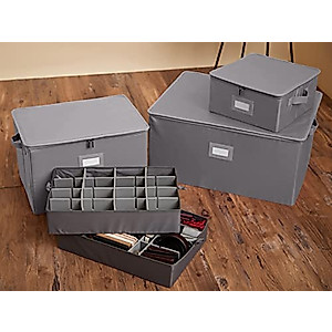 Covermates Keepsakes - Adjustable Zip-Top Storage Box - Configurable FlexGrid Compartments - Heavy Duty Polyester- Reinforced Handles - Stackable Design - Indoor Storage-Graphite