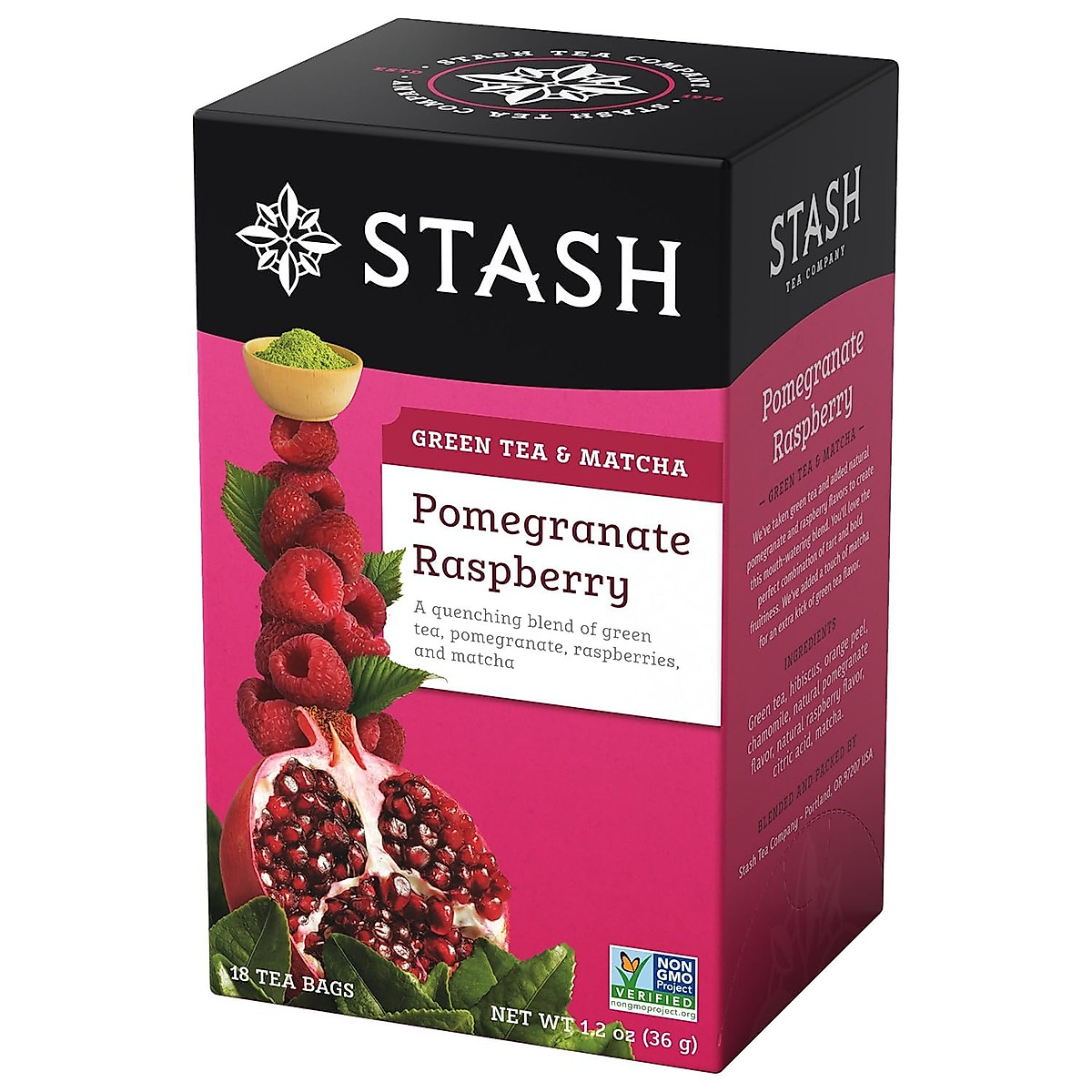 Stash Tea Pomegranate Raspberry Green Tea & Matcha Blend 18 Count Tea Bags in Foil Individual Green Tea Bags for Teapots Mugs or Teacups, Brew Hot Tea or Iced Tea