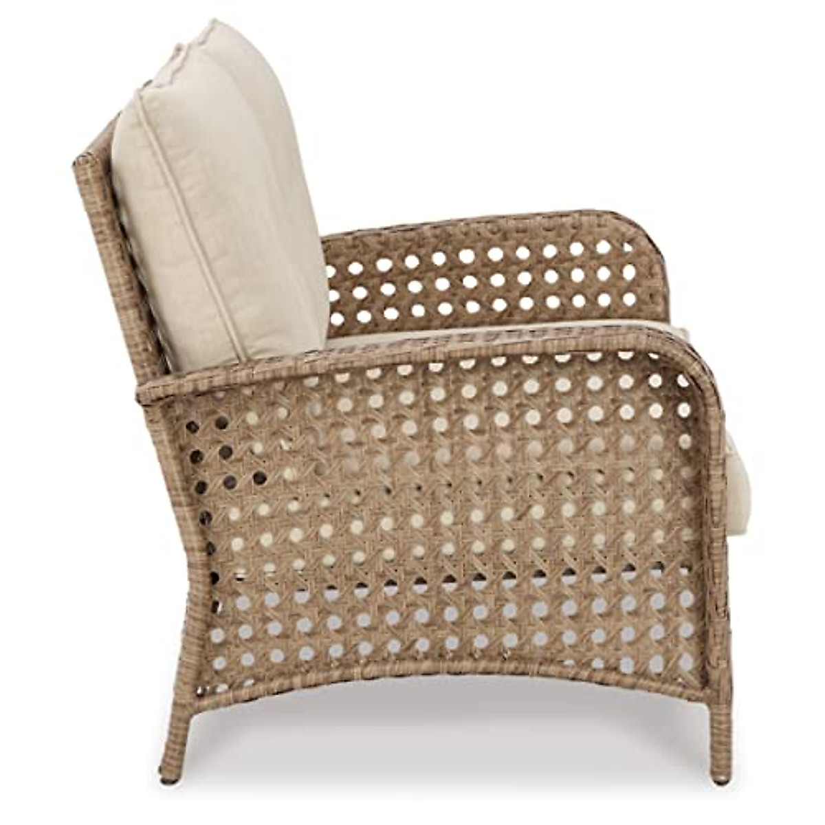 Signature Design by Ashley Braylee Outdoor 2 Piece Patio Driftwood Resin Wicker Cushioned Loveseat and Table, Rustic