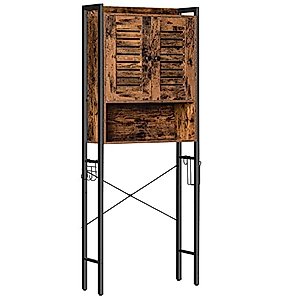 HOOBRO Over The Toilet Storage Cabinet, Mass-Storage Over Toilet Bathroom Organizer with Louver Door, X-Shaped Metal Frame, Space-Saving Toilet Rack, Easy Assembly, Rustic Brown BF431TS01