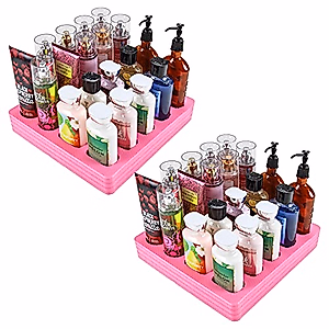 Polar Whale 2 Lotion and Body Spray Stand Organizers Large Tray Pink Durable Foam Washable Waterproof Insert for Home Bathroom Bedroom Office 12.3 x 11.75 x 2 Inches 20 Slots 2pc Pair Set