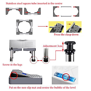 SSEHCWAN Washing Machine Stand, 4Legs Adjustable Washer Stand Height 17-20cm Washing Machine Base Fridge Stand Width 40-60 cm for Washer Cookers Fridges Max Load 150KG