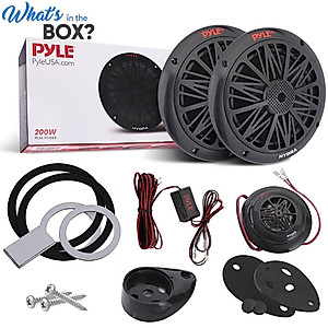 Pyle Marine Component Speaker System - 200watt peak, 6.5in Woofer, Passive Crossover 85hz-6khz, .5 in. Neodymium Tweeter, 1.4khz-14.4khz, IP-44 Marine Grade Rating, Heavy Duty Magnet - PLMR6KB Black
