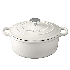 EDGING CASTING Cast Iron Dutch Oven With Lid Round Pot Enameled Covered, 7 Quart, White