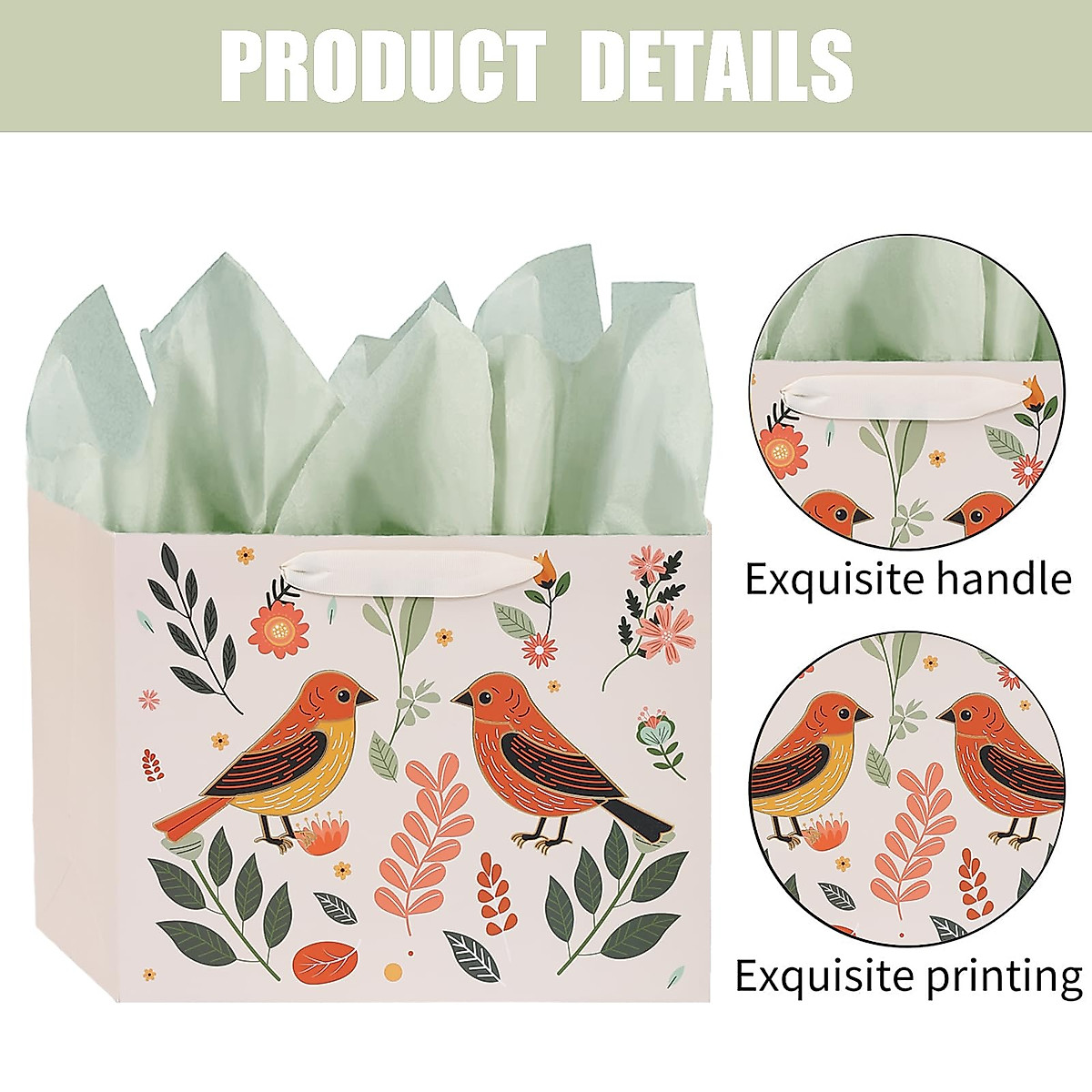 13" Large Gift Bag with Card and Tissue Paper Perfect for Baby Shower Birthday Bridal Showers Anniversary Graduations Party